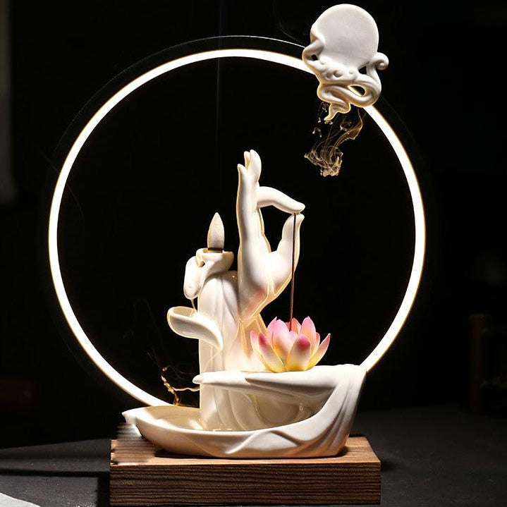 Brûle-encens à double cascade illuminée via USB – Ma Pierre Naturelle